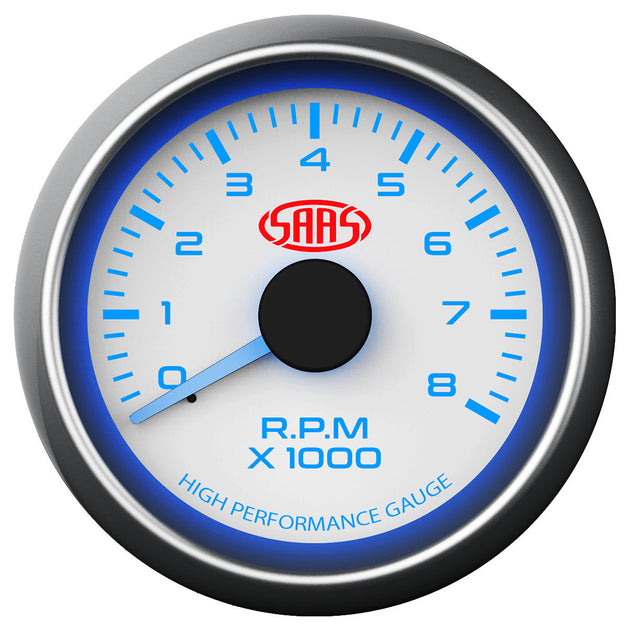Tachometer 0-8k 52mm White Muscle Series – 12Volt Customs
